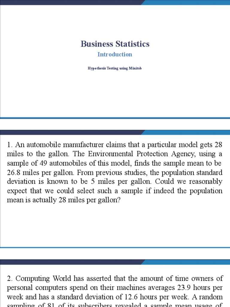 L18 Hypothesis Testing Using Minitab Pdf