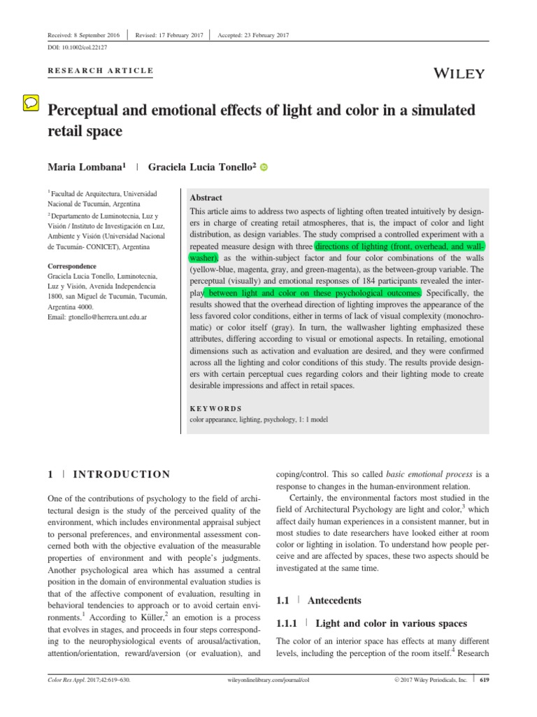 Perceptual and Emotional Effects of Light and Color in A Simulatedretail Space | PDF | Color ...