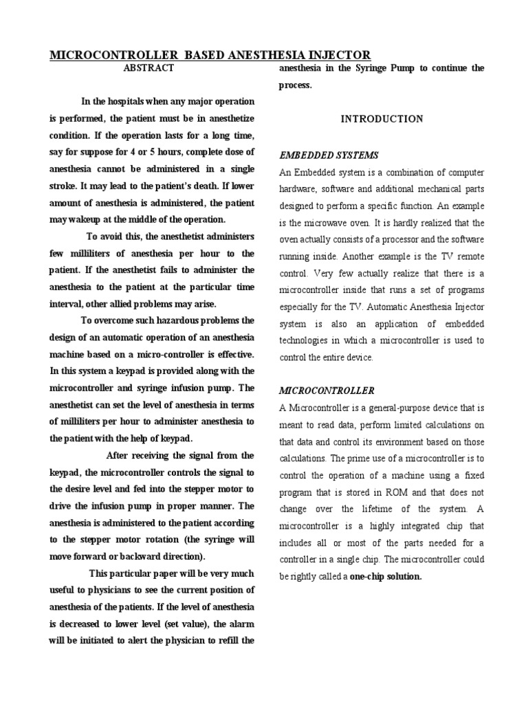 Microcontroller Based Anesthesia Injector: Embedded Systems | PDF | Microcontroller | Electric Motor