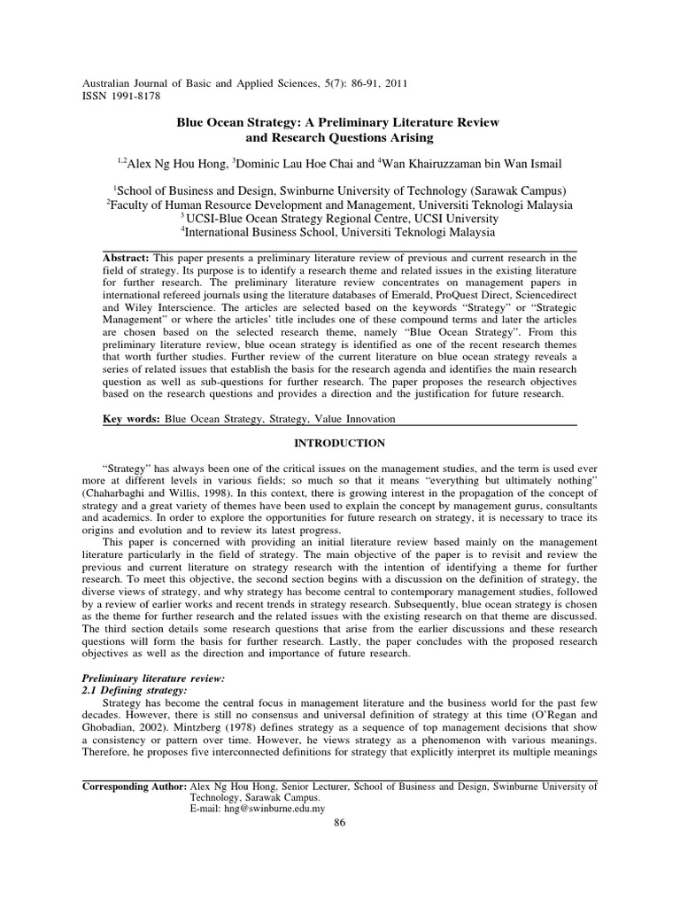 Blue Ocean Strategy Literature Review | PDF | Strategic Management ...