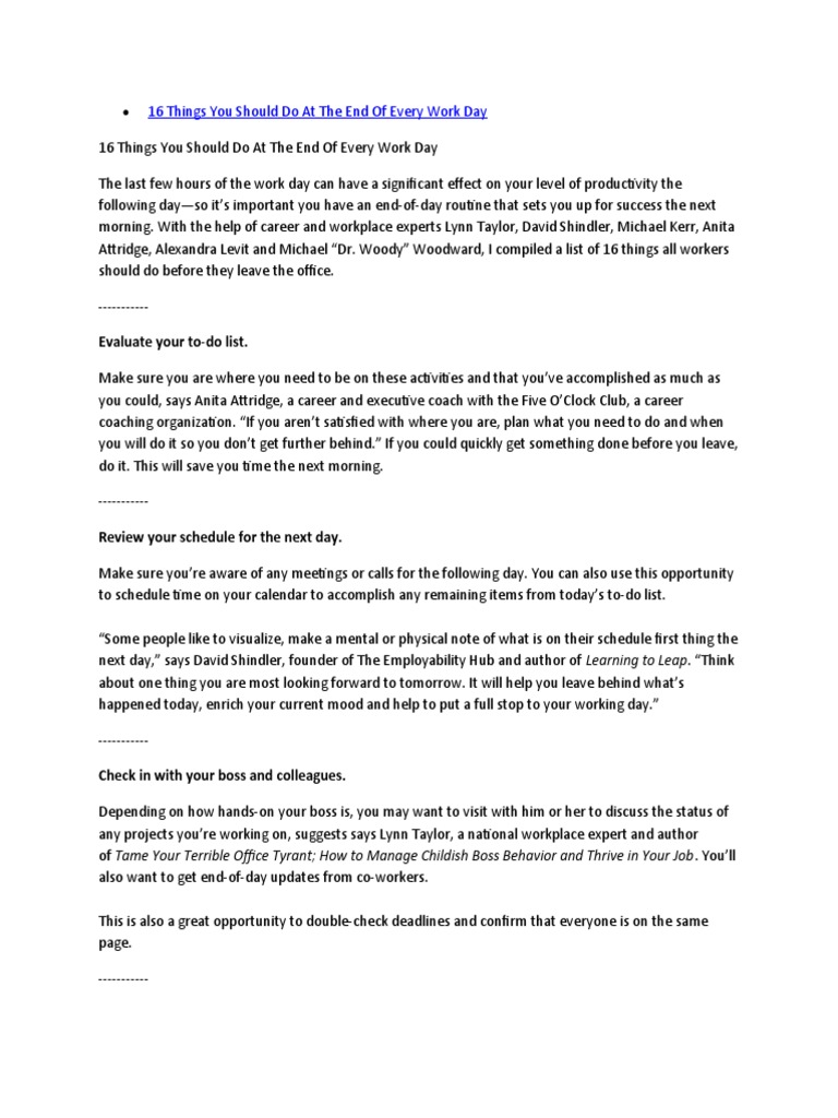 16 Things You Should Do at The End of Every Work Day | PDF ...