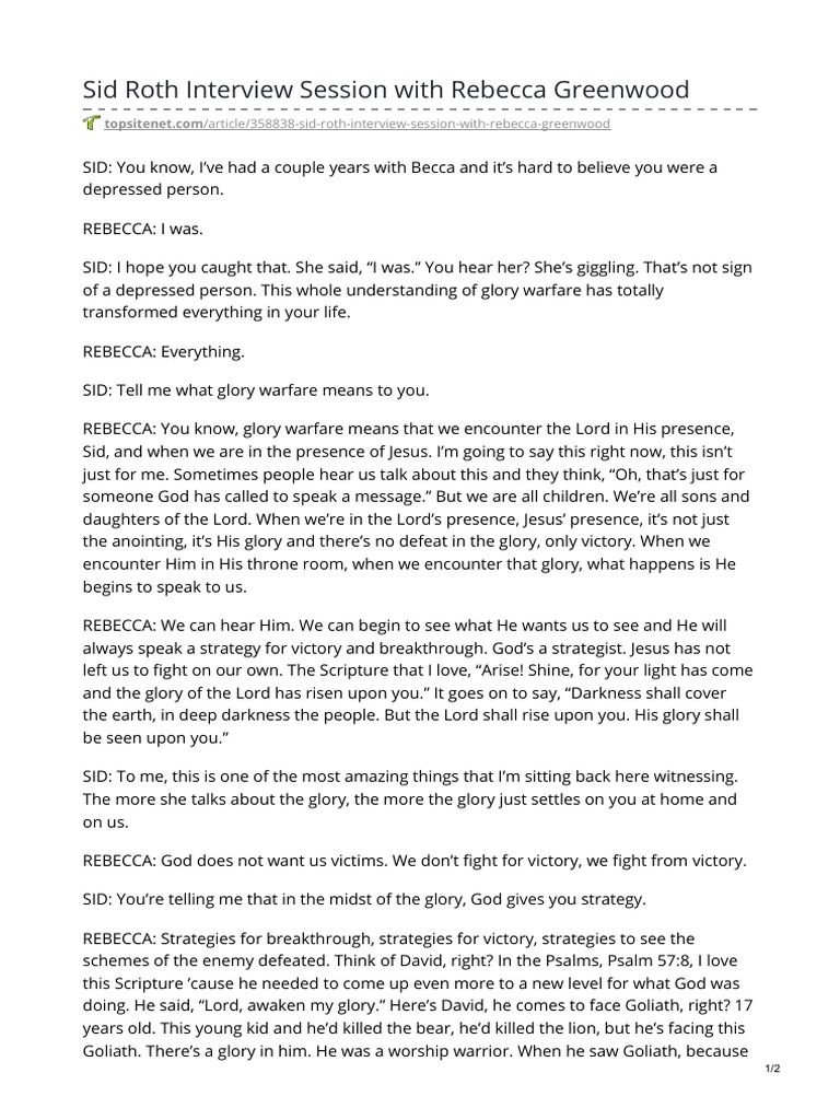 Sid Roth Interview Session With Rebecca Greenwood | PDF | Goliath | David