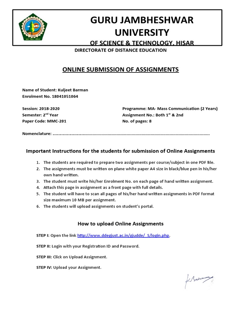 Instructions For Online Assignments Submission | PDF | Career & Growth ...