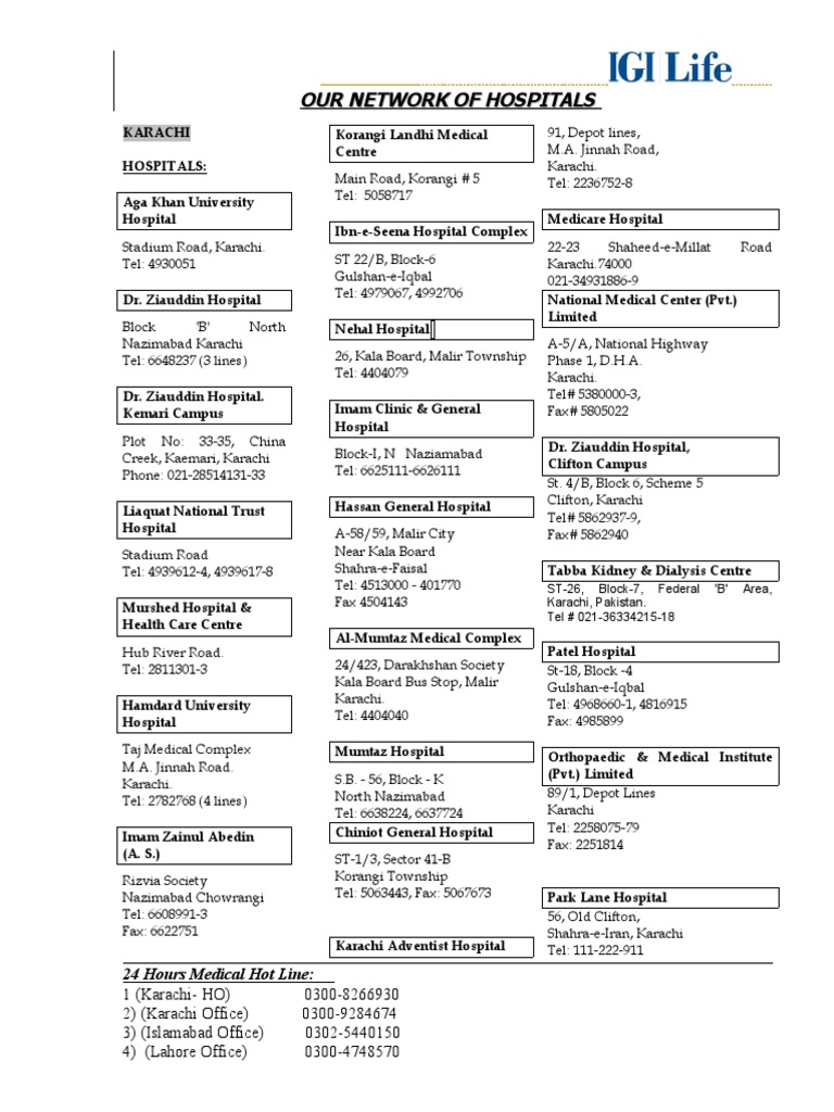 Panel Hospitals IGI LIFE & GENERAL-20170629-130924400 | PDF | Islamabad ...