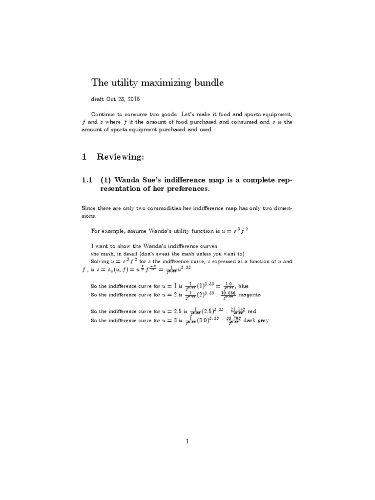 The Utility Maximizing Bundle: 1 Reviewing | PDF | Utility | Microeconomics