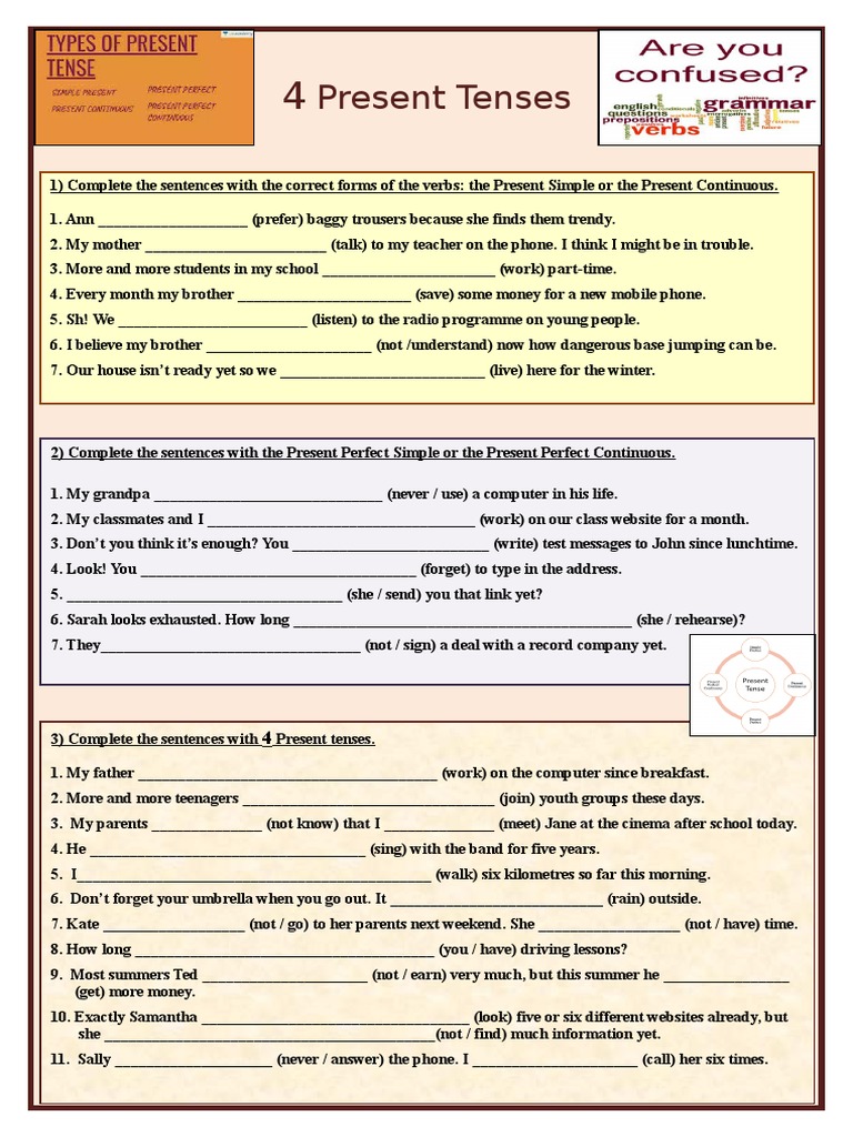 4 Present Tenses Grammar Drills Grammar Guides Tests - 125495 | PDF ...