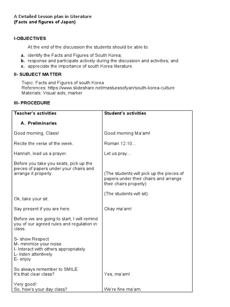 A Detailed Lesson Plan in Literature | PDF | Korea