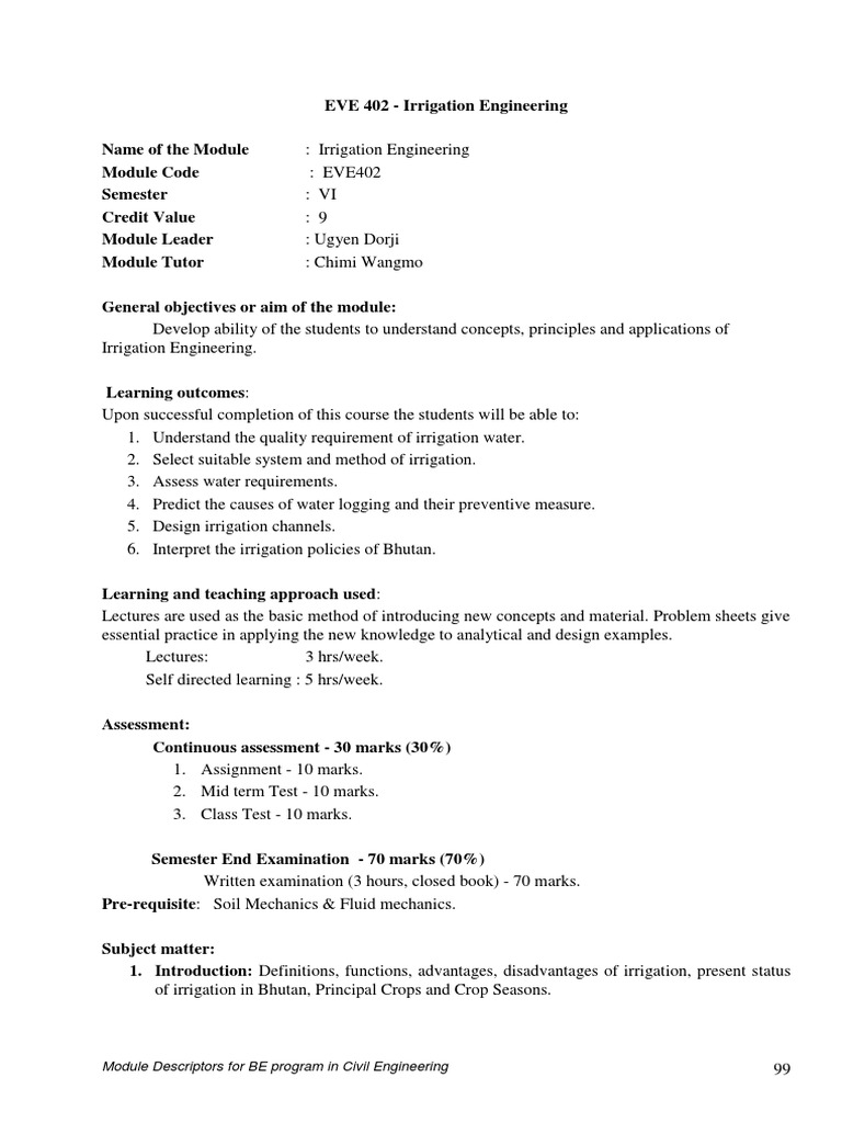 Module Descriptors For BE Program in Civil Engineering | PDF | River ...