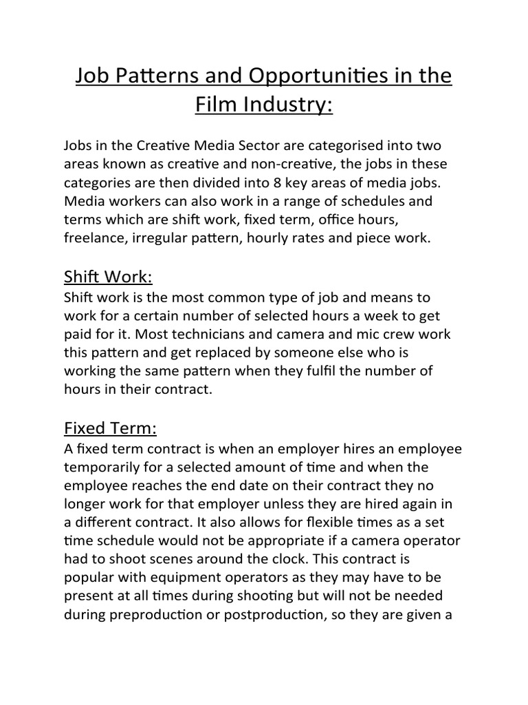 Job Opportunities in The Film Industry | PDF | Piece Work | Working Time