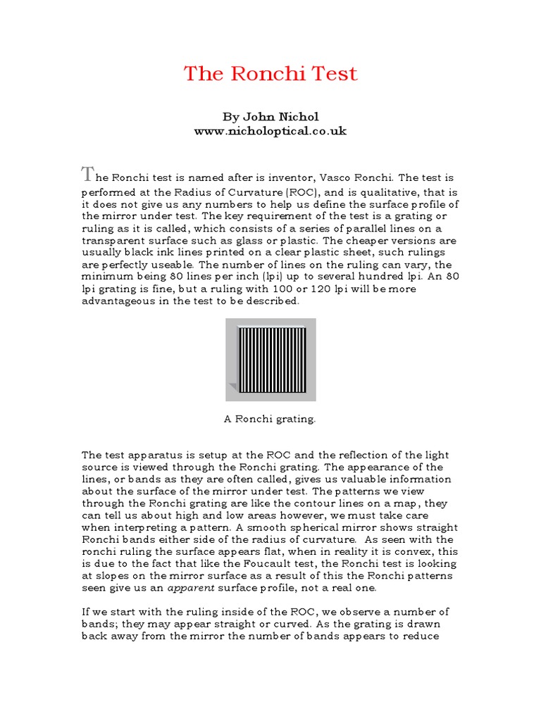 The Ronchi Test: by John Nichol WWW - Nicholoptical.co - Uk | PDF ...