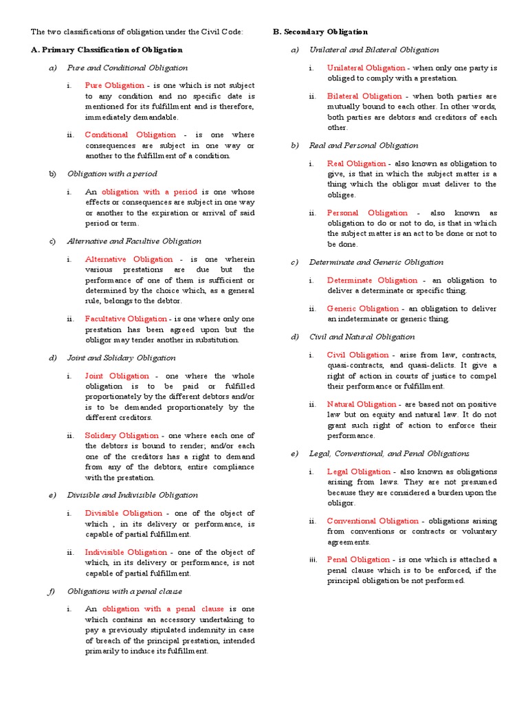 Classifications of Obligations | PDF | Law Of Obligations | Comparative Law