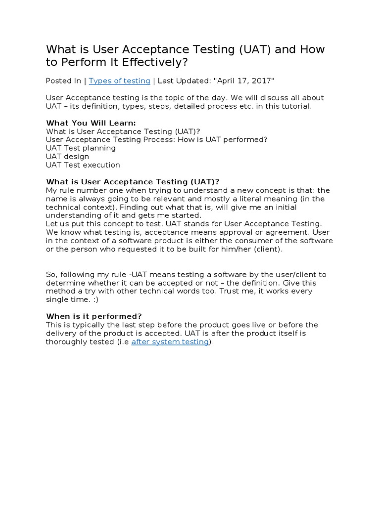 User Acceptance Testing (UAT) | PDF | Software Release Life Cycle ...