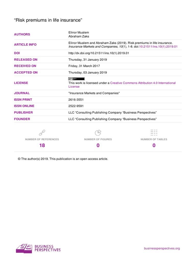 Risk Premiums in Life Insurance | PDF | Insurance | Variance
