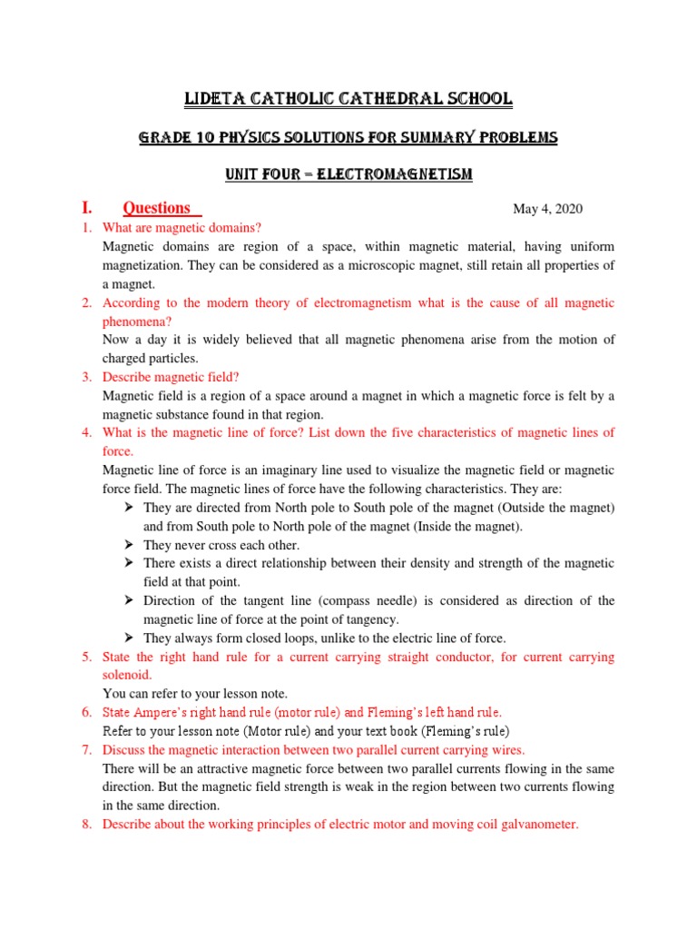 Grade 10 Physics: Electromagnetism Solutions | PDF | Inductance ...