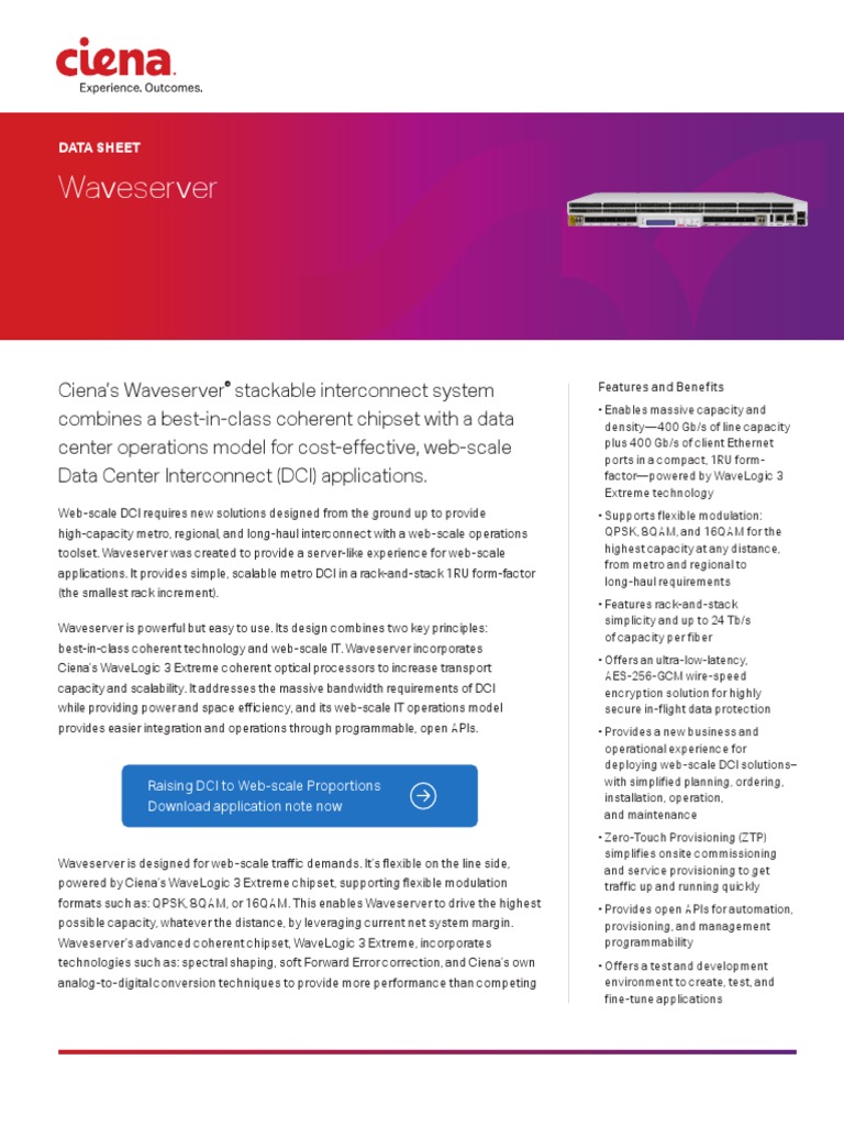Ciena Waveserver - DS | PDF | Data Center | Scalability