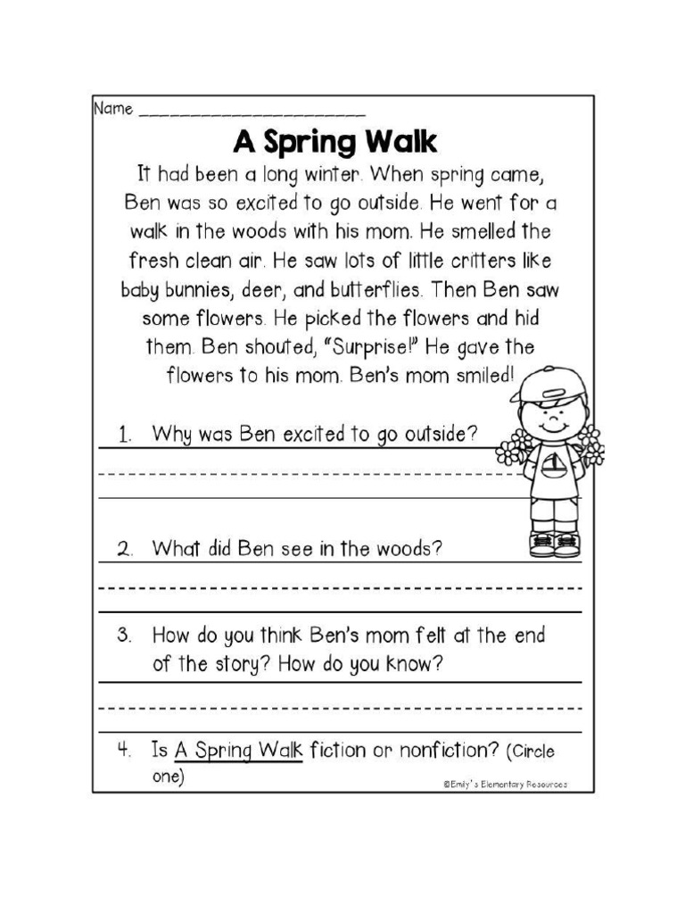 Spring Walk Comprehension Worksheet | PDF