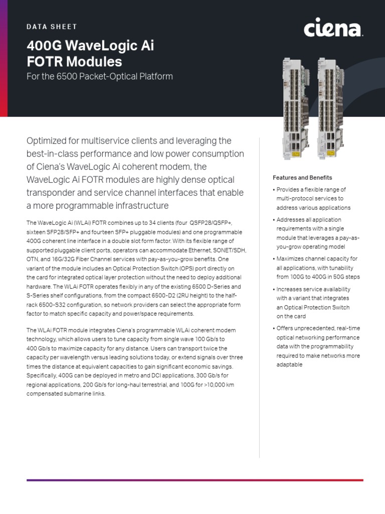 Ciena 400G - WaveLogic - Ai - FOTR - Modules - DS PDF | PDF | Computer ...