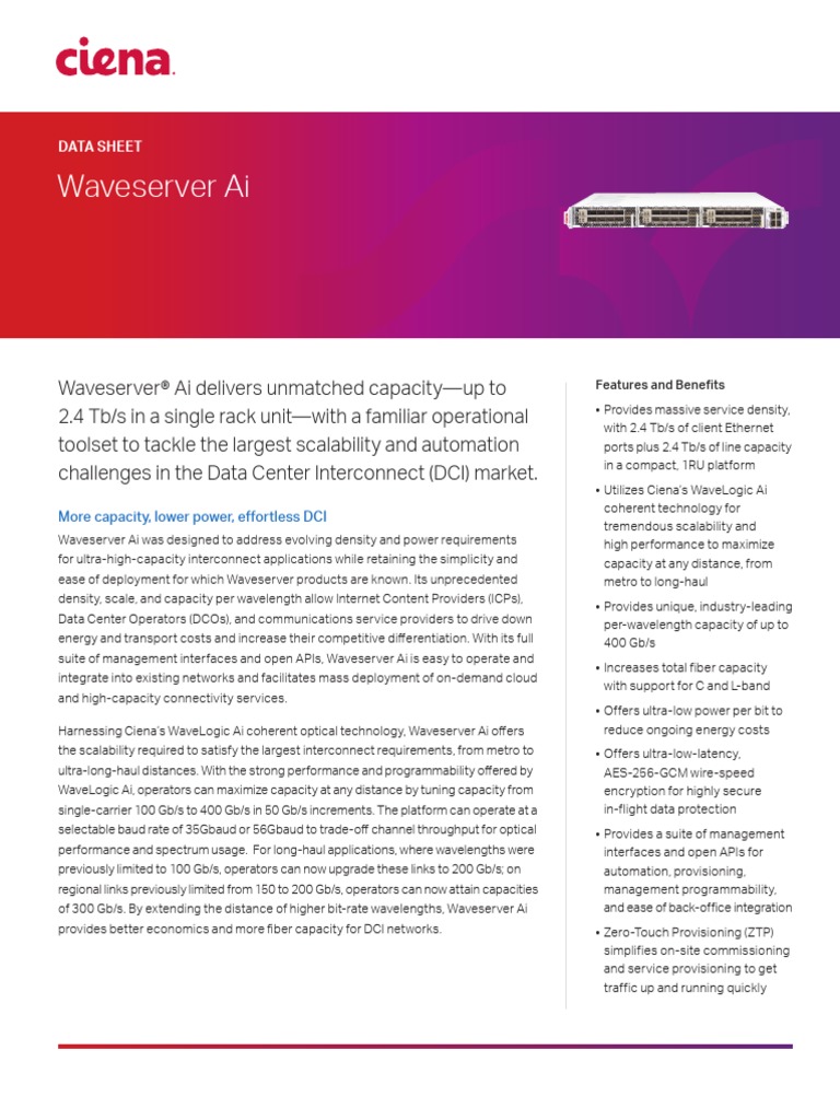 Ciena Waveserver-Ai-DS PDF | PDF | Data Center | Information And Communications Technology
