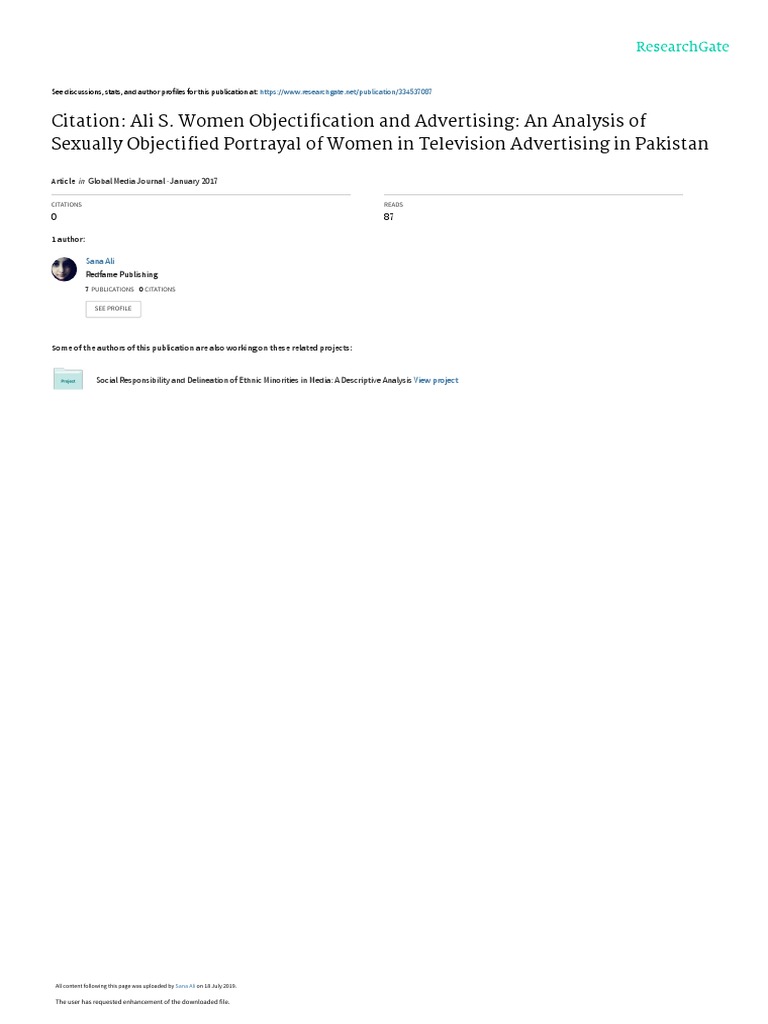 Women Objectification and Advertising An Analysis of Sexually ...