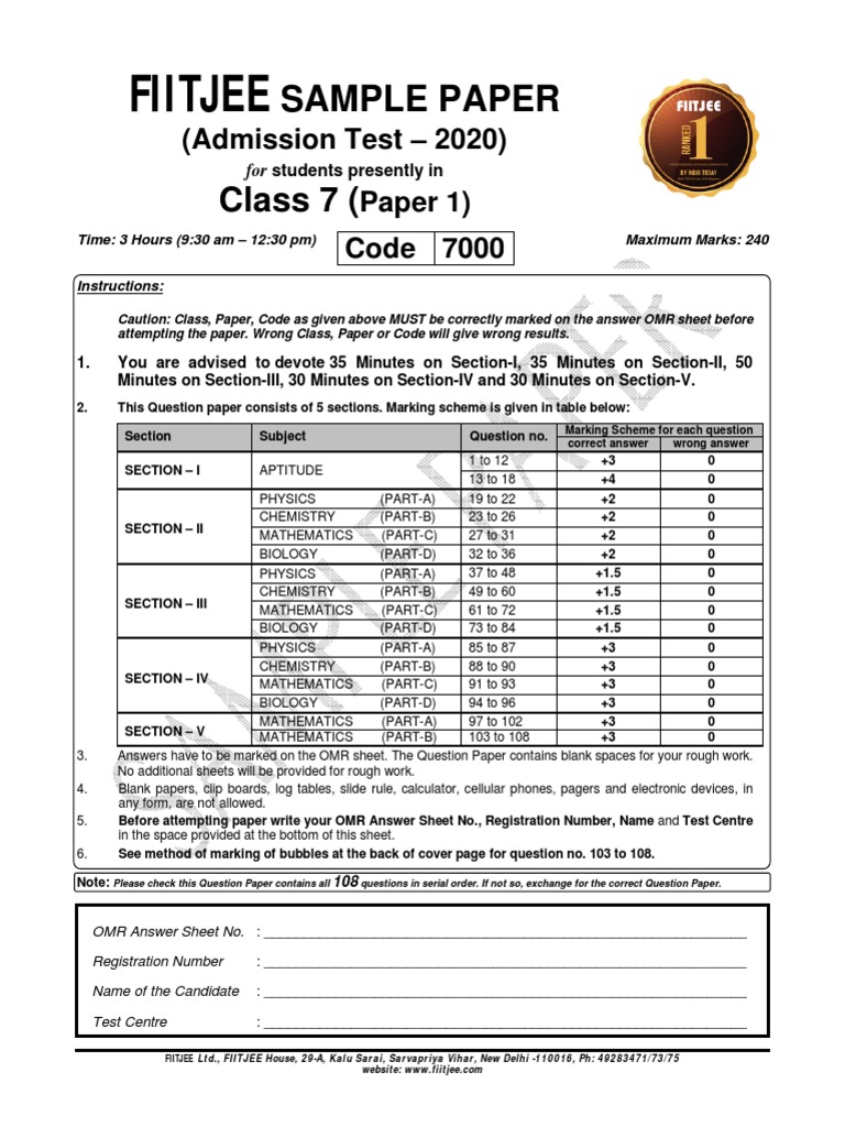 Fiitjee: Sample Paper | PDF | Leaf | Fruit