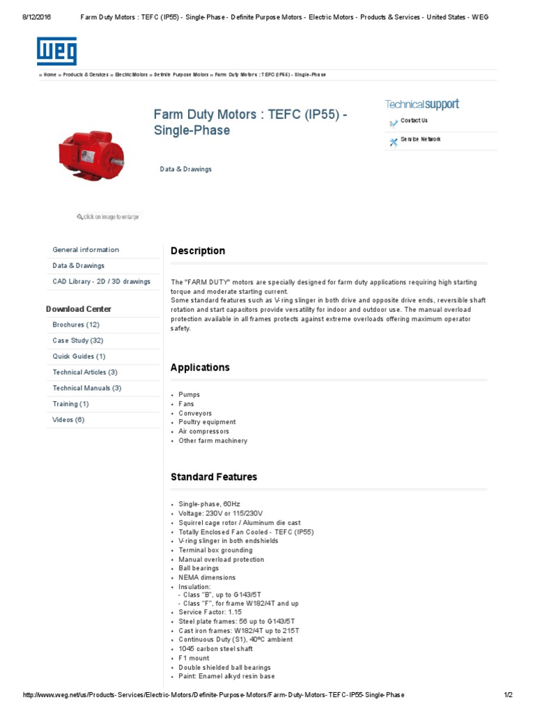 Farm Duty Motors: TEFC (IP55) Single Phase: Description | Download Free ...