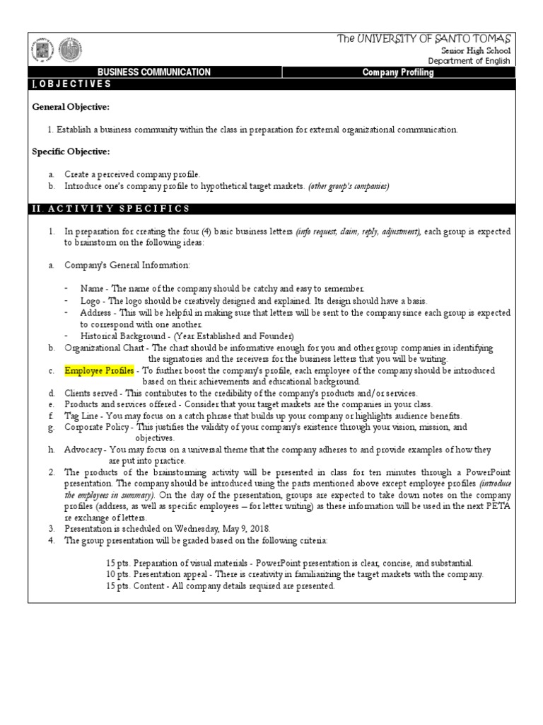 Business Communication: Company Profiling Guide | PDF | Brainstorming ...
