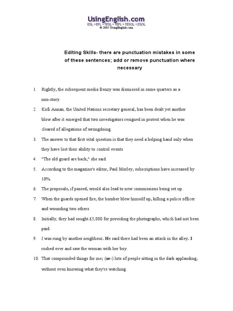 Editing Skills Punctuation Answers | PDF | Mystery, Thriller & Crime ...