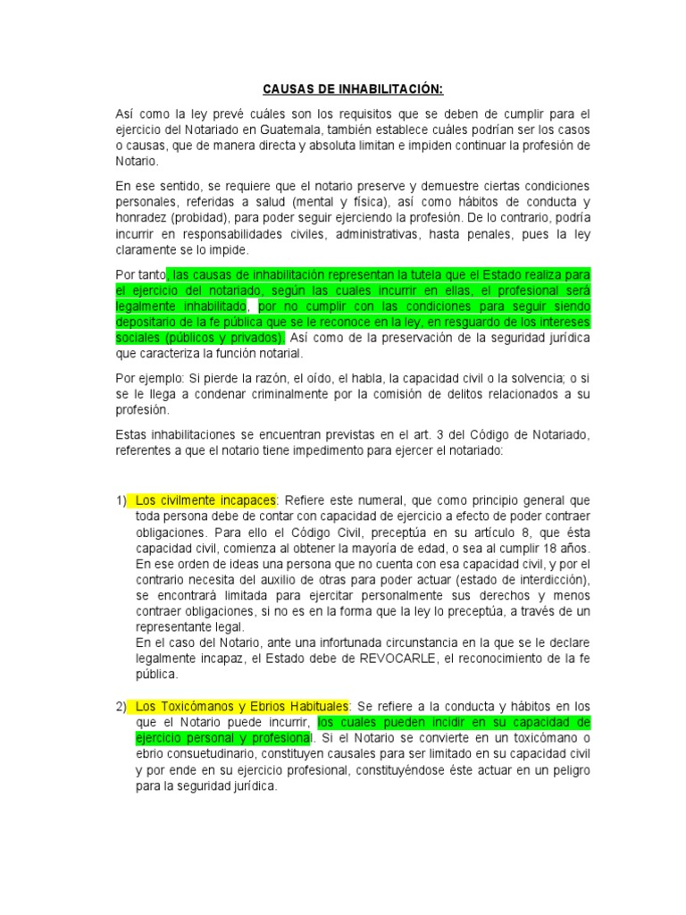 Causas de Inhabilitación | PDF | Castigos | Derecho penal