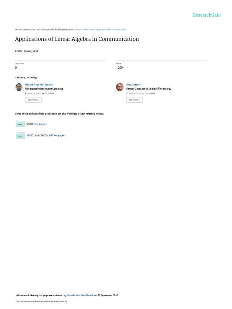 Applications of Linear Algebra in Communication: January 2011 | PDF ...