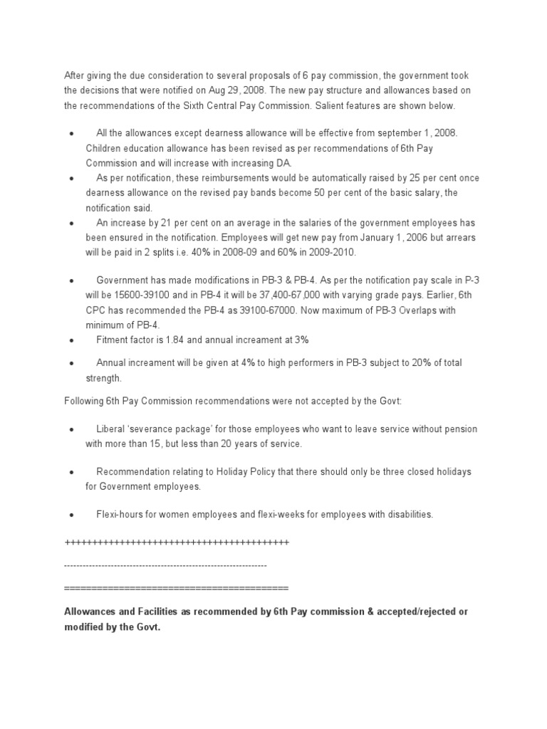 6th Pay Commission | PDF | Factor Income Distribution | Employment ...