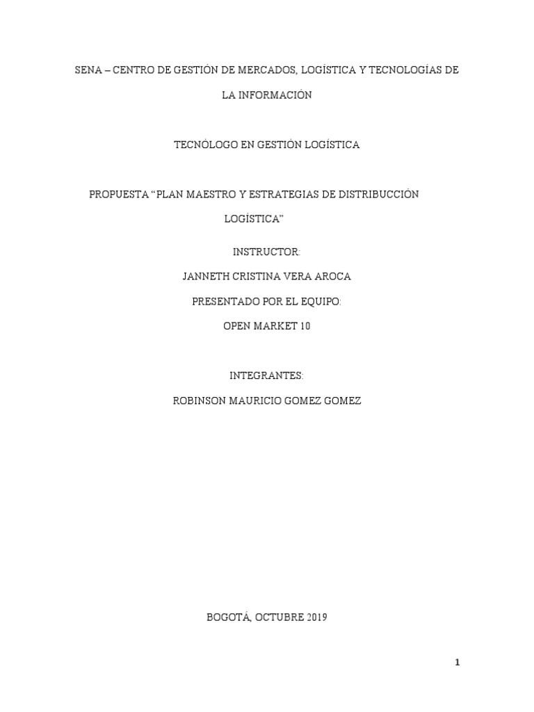 Propuesta "Plan Maestro y Estrategias de Distribucción Logística" | PDF ...