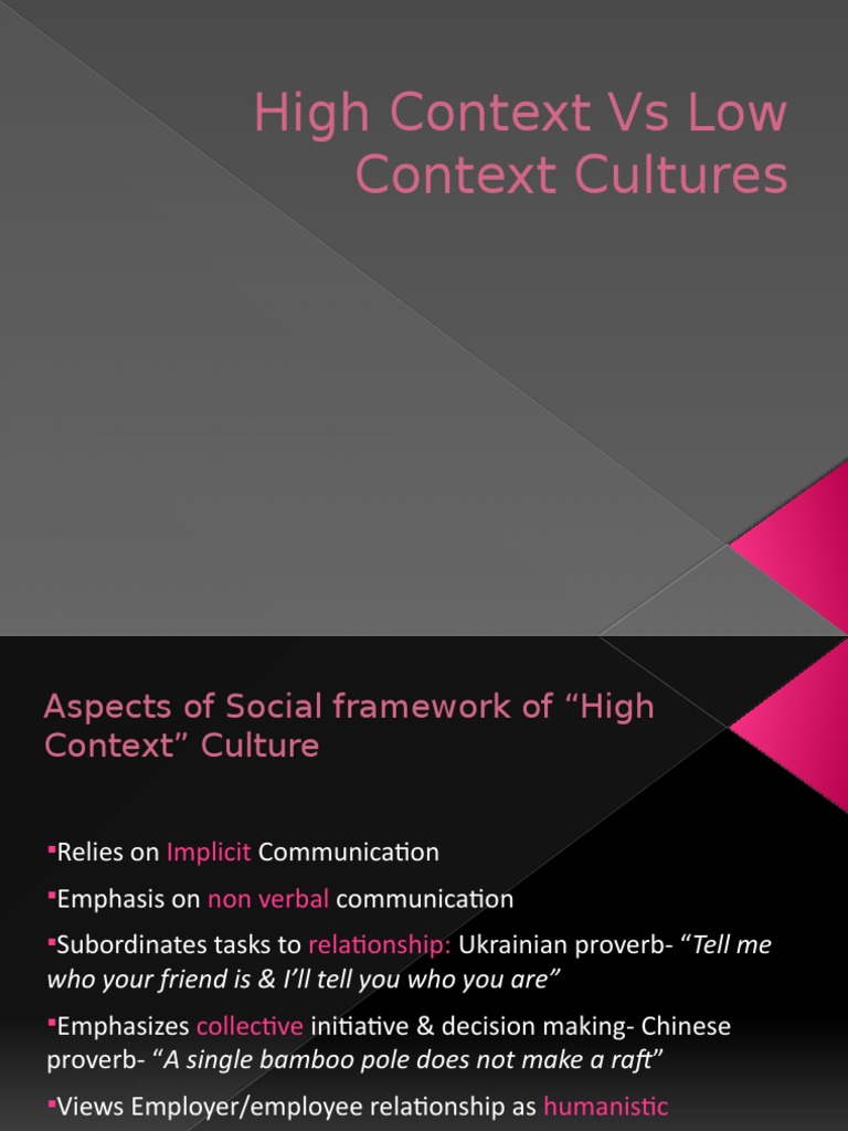 High Context Vs Low Context Cultures | PDF