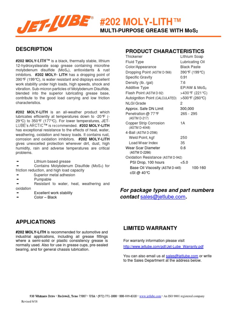 Jet-Lube #202 Moly-Lith - TDS - English | PDF | Materials | Chemistry