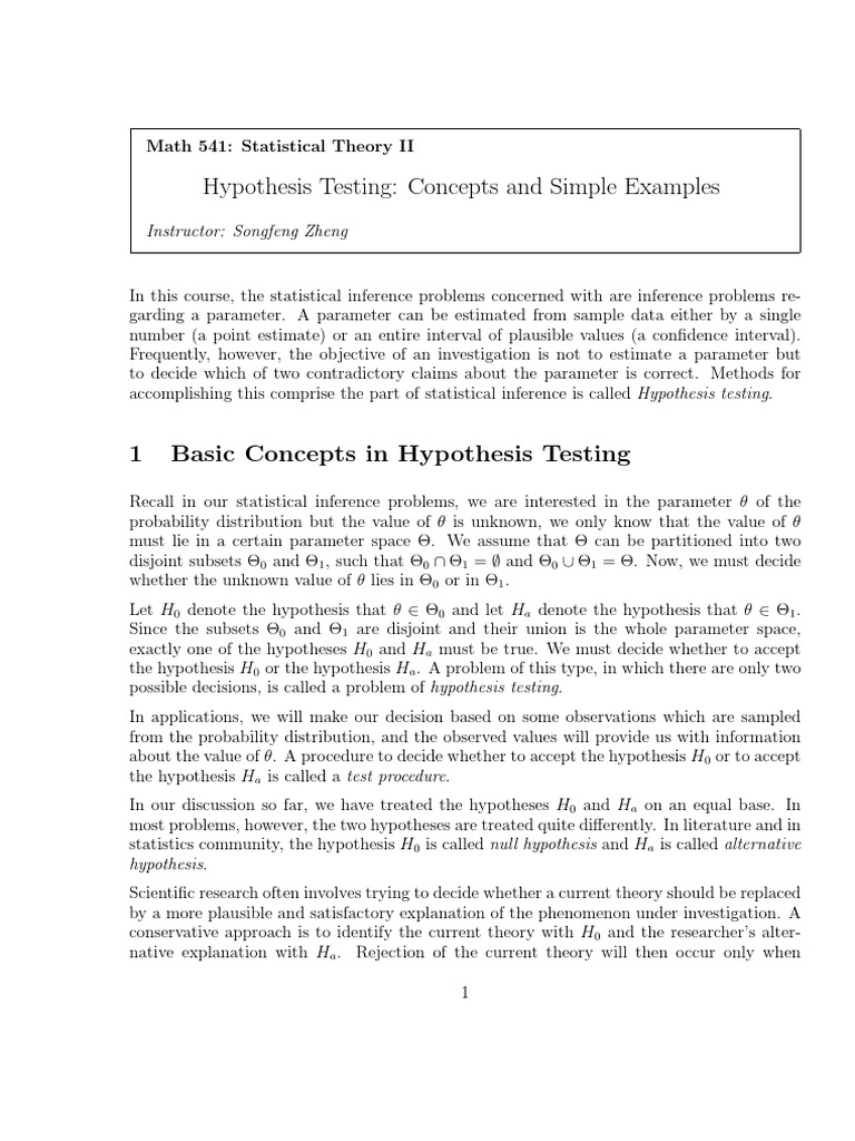 Hypothesis Testing: Concepts and Simple Examples | PDF | P Value ...
