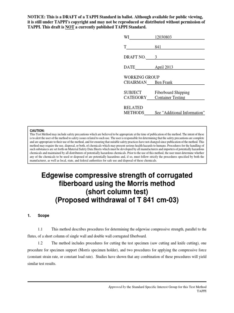 Edgewise Compressive Strength of Corrugated Fiberboard Using The Morris ...