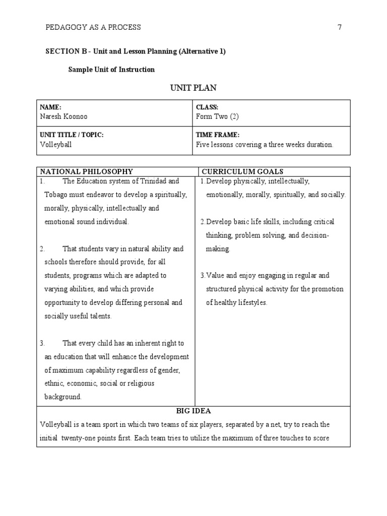 5 - Sample Unit of Instruction K Adj | PDF | Volleyball | Pedagogy