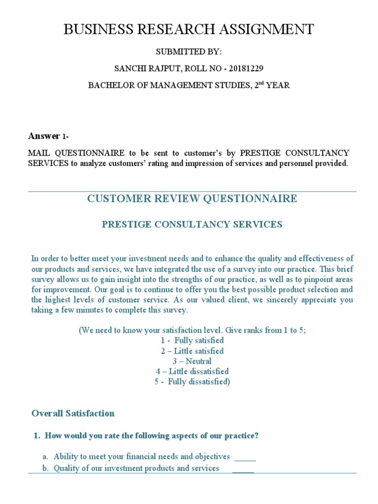 Business Research Assignment | PDF | Baggage | Questionnaire