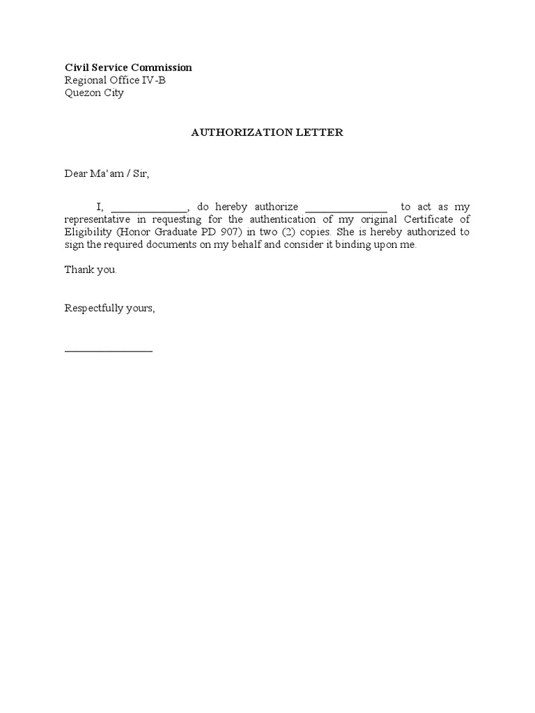 Authorization Letter | PDF