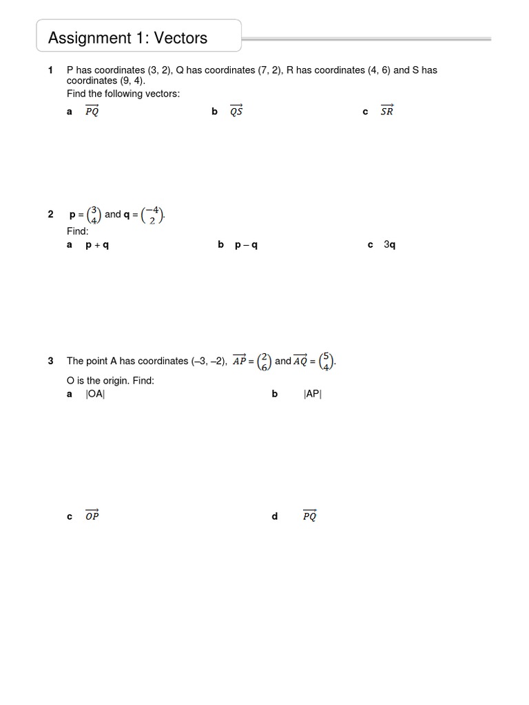 Basic Of Vectors Exercise 1 Pdf