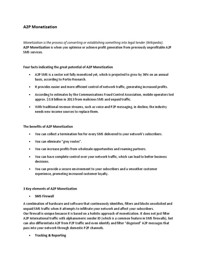 A2P Monetization: Monetization Is The Process of Converting or Establishing Something Into Legal ...