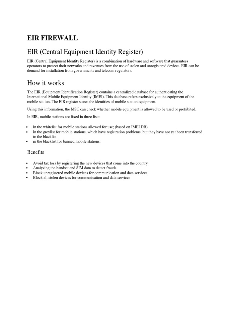 EIR (Central Equipment Identity Register) | PDF