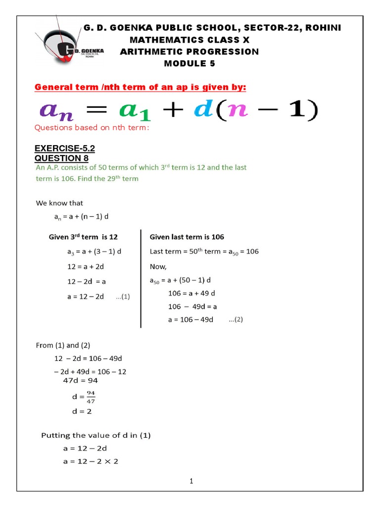 General Term /NTH Term of An Ap Is Given by | PDF