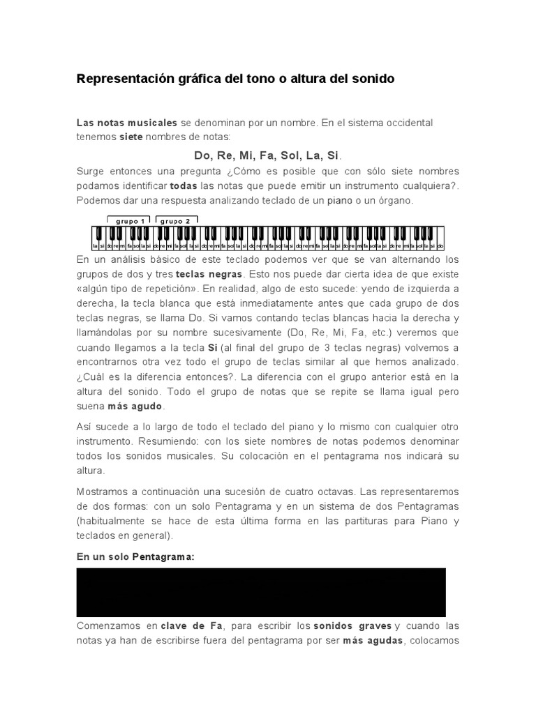 Representación Gráfica Del Tono o Altura Del Sonido | PDF | Clave ...