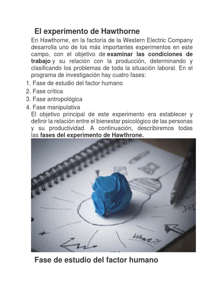 El Experimento de Hawthorne PDF | PDF | Conceptos psicologicos ...