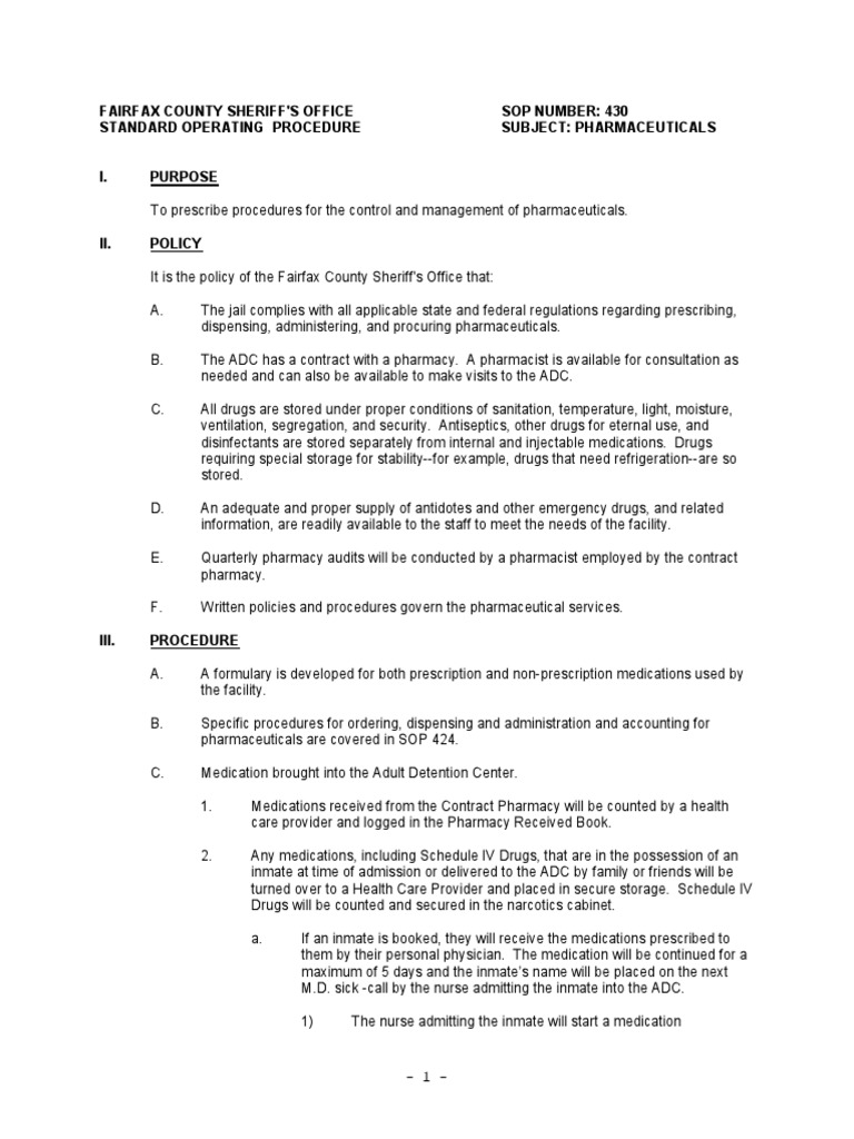 Pharmaceutical SOP Example | PDF | Pharmacist | Medical Prescription
