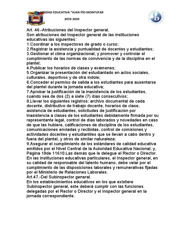 Art. 46 Funciones Del Inpector General | PDF | Principios éticos | Virtud