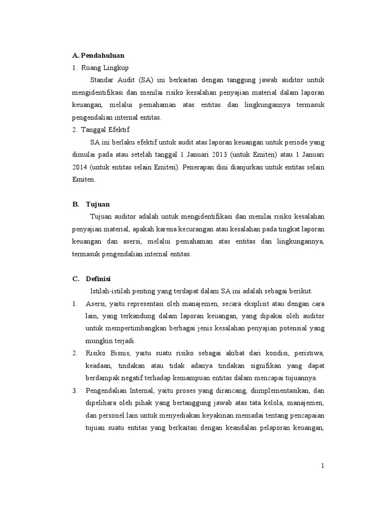Prosedur Penilaian Risiko dalam Audit SA 315 | PDF