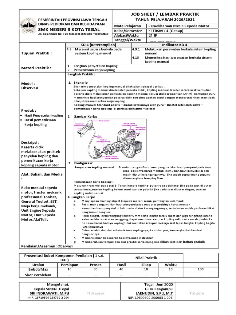Praktik Penyetelan Kopling Manual Motor | PDF