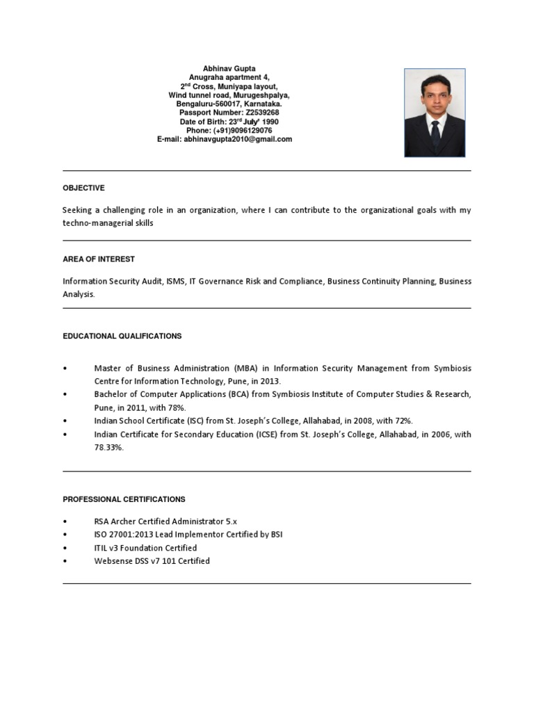 Abhinav Gupta - CV | PDF | Information Security | Access Control