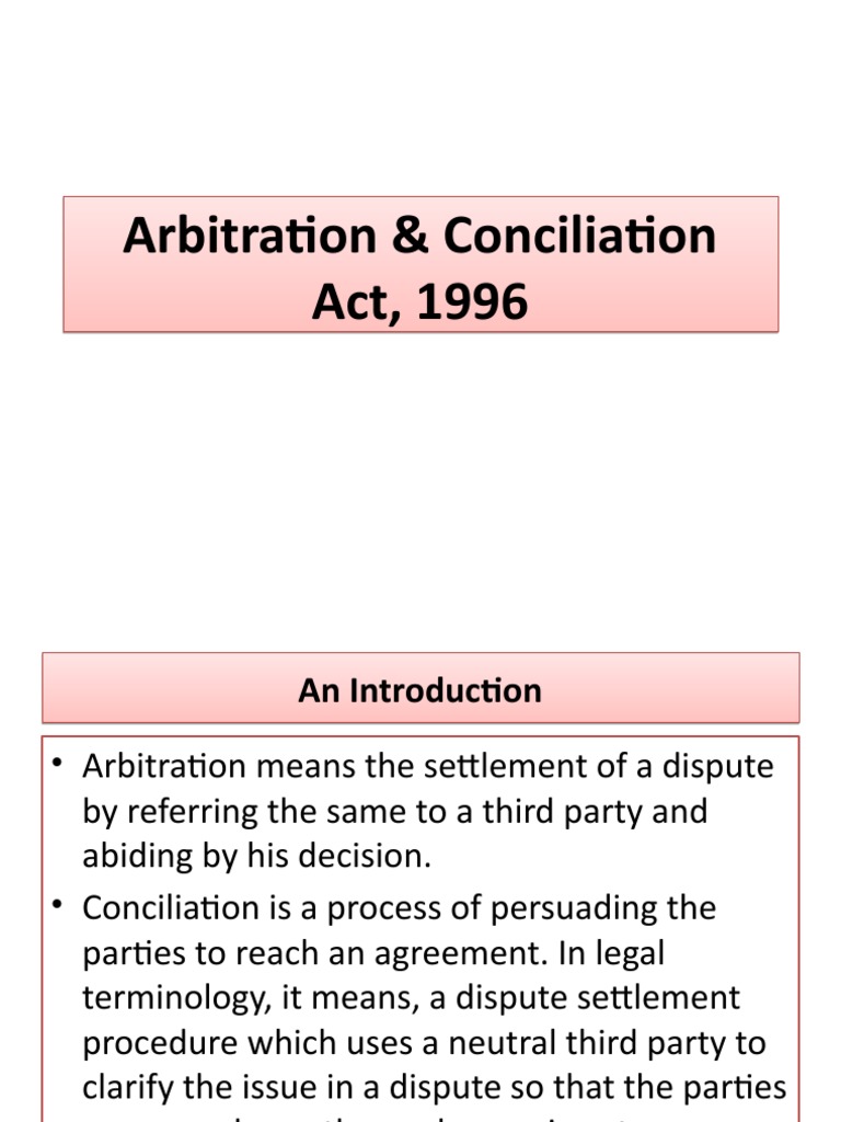 Arbitration & Conciliation Act, 1996 | PDF | Arbitral Tribunal | Arbitration
